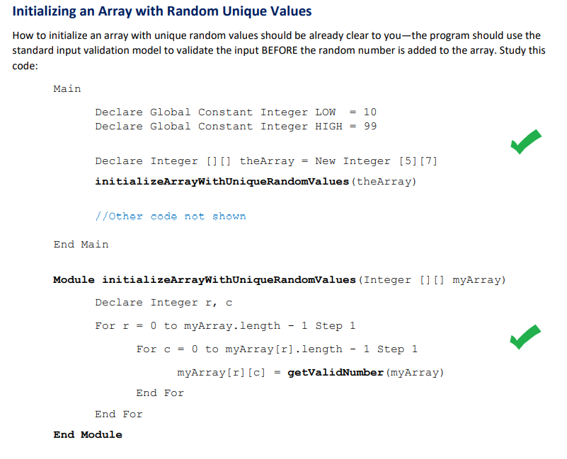 Solved Initializing an Array with Random Unique Values How | Chegg.com