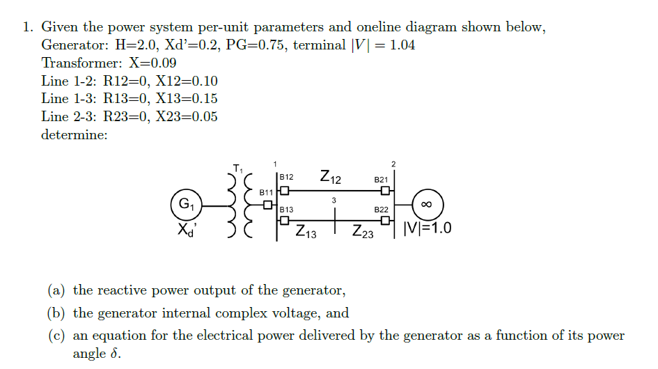 Solved Given the power system per-unit parameters and | Chegg.com