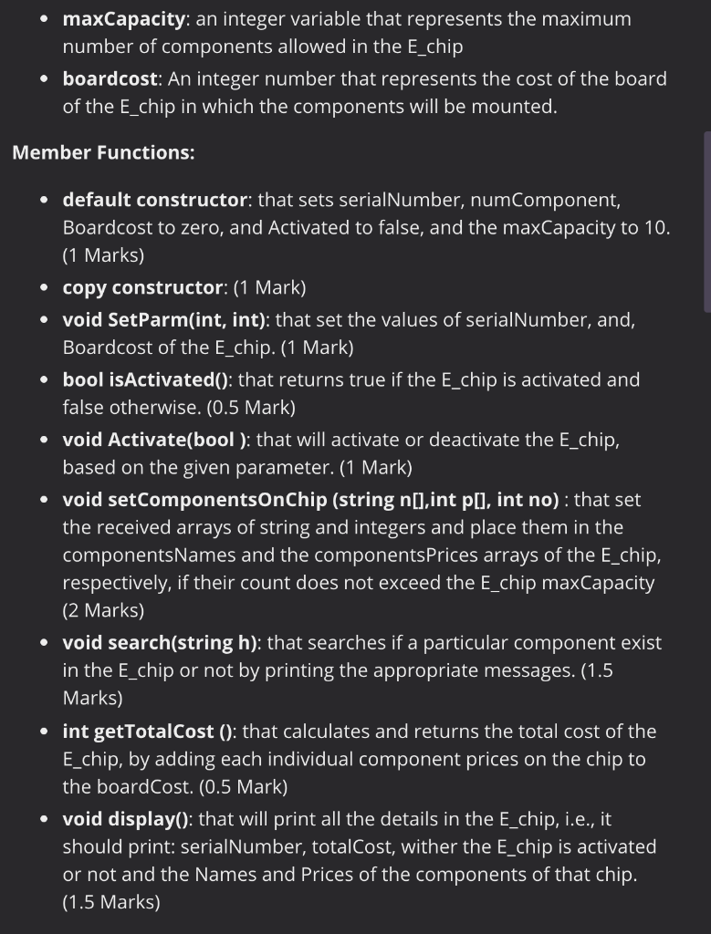 Solved Part 1 (12 Marks) Define and implement a class E_chip | Chegg.com