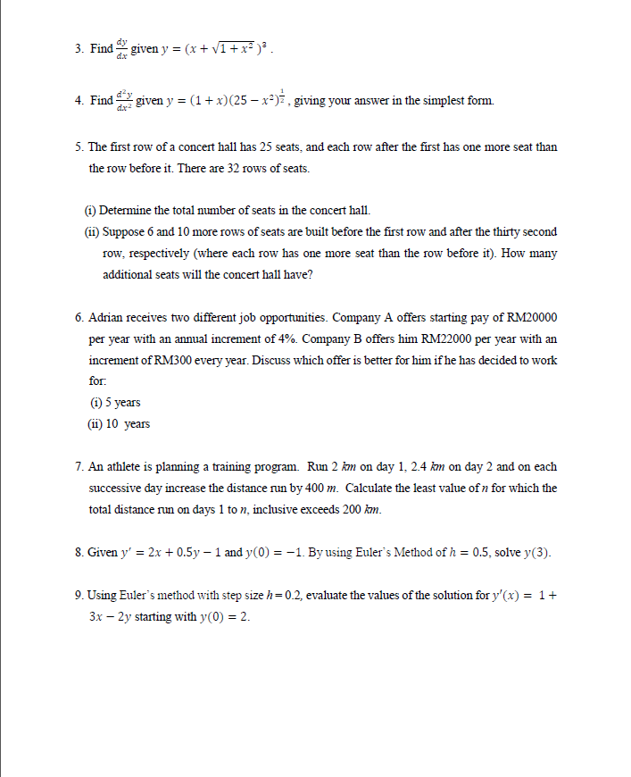 Solved 1. Given y = -4x3 + 3x2 + 25x + 6. (1) Calculate the | Chegg.com