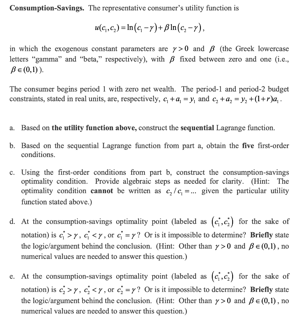 Consumption-Savings. The representative consumer's | Chegg.com