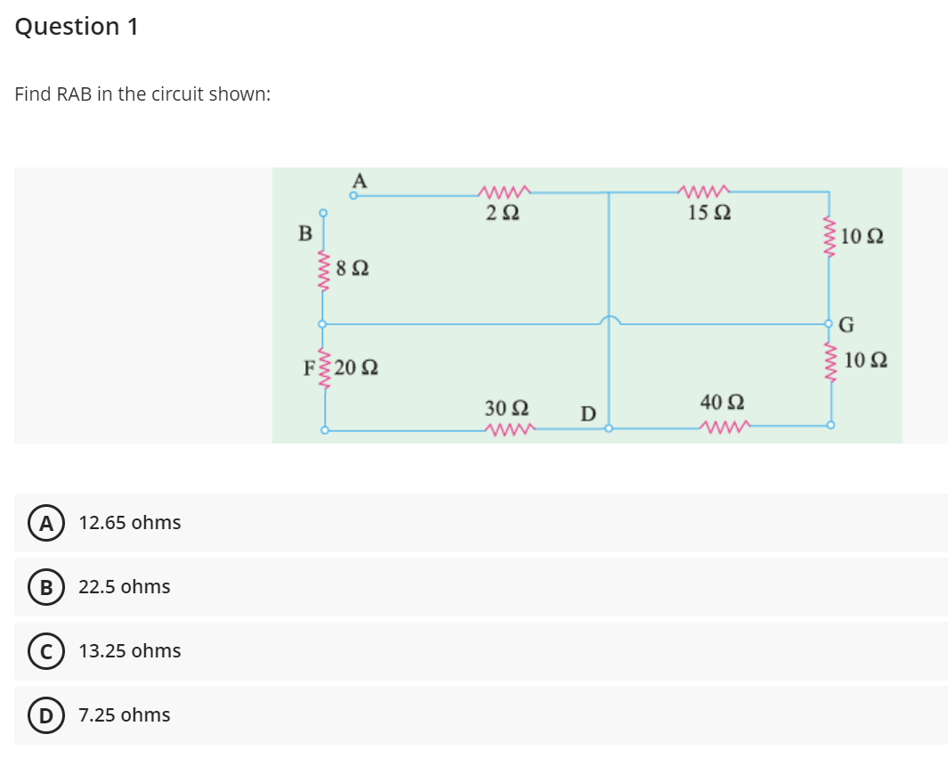 Solved Question 1 Find RAB in the circuit shown: A 2 Ω 15 Ω | Chegg.com