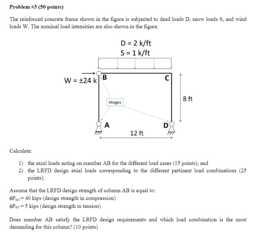 Solved Problem #3 (50 points) The reinforced concrete frame | Chegg.com
