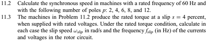 Solved 11.2 Calculate the synchronous speed in machines with | Chegg.com