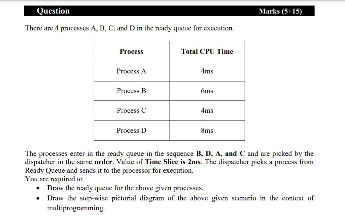 Solved Question Marks (5+15) There are 4 processes A, B, C, | Chegg.com
