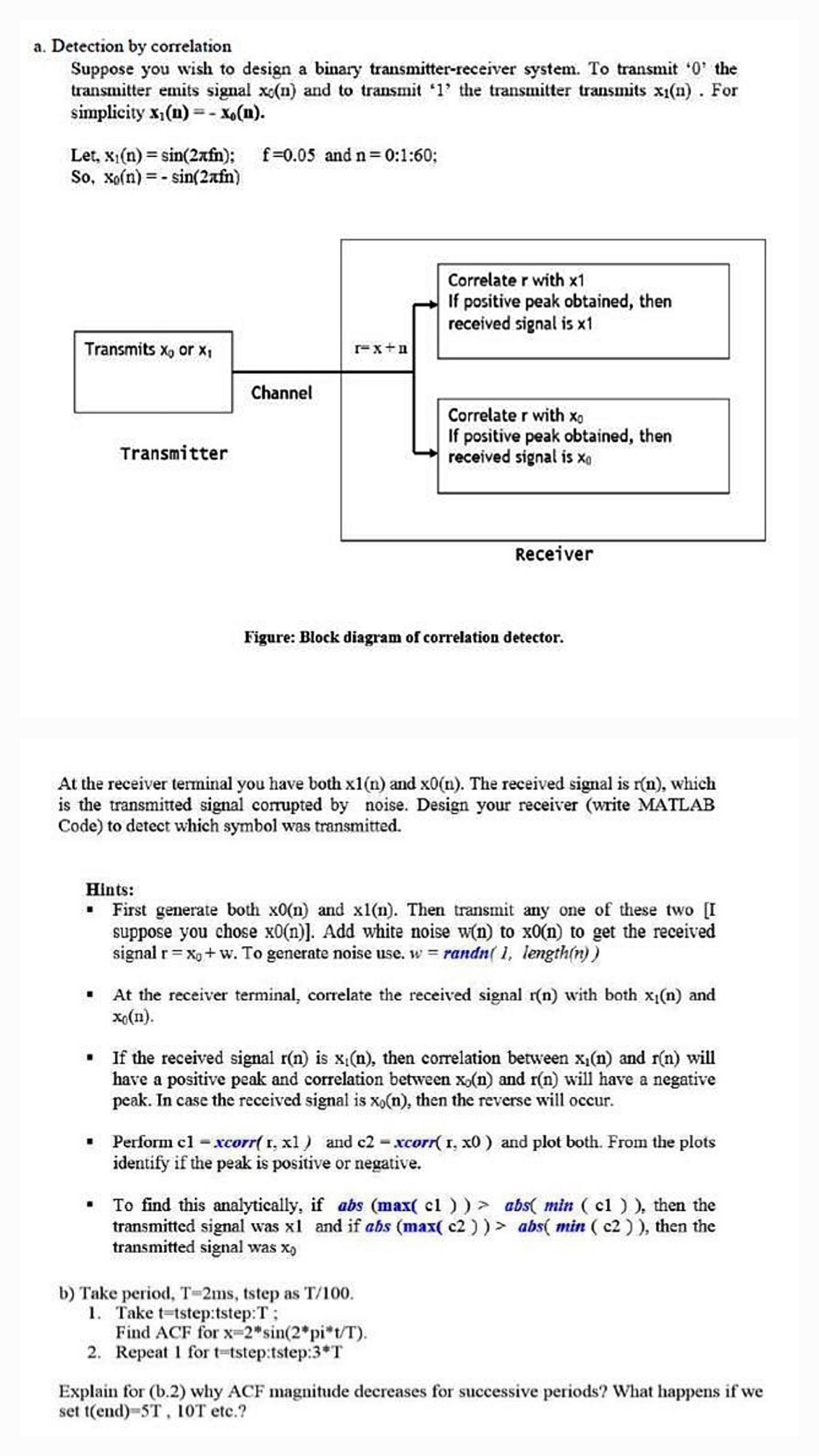 Solved a. ﻿Detection by correlationSuppose you wish to | Chegg.com