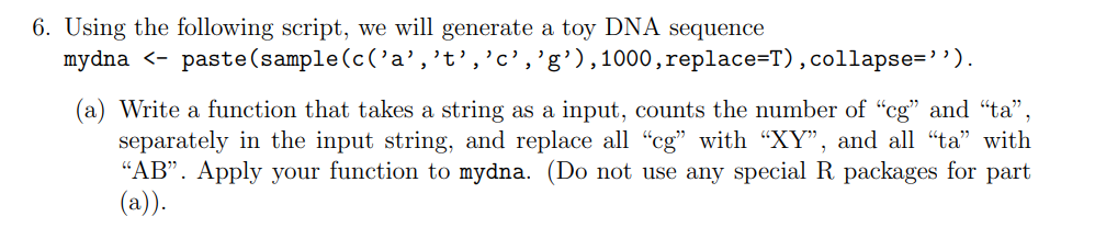 Solved 6. Using the following script, we will generate a toy | Chegg.com