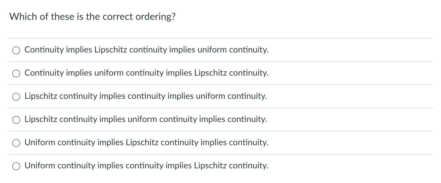 Solved Which of these is the correct ordering? Continuity | Chegg.com