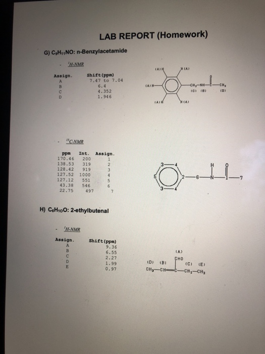 LAB REPORT (Homework) G) C9H11 NO: n-Benzylacetamide | Chegg.com