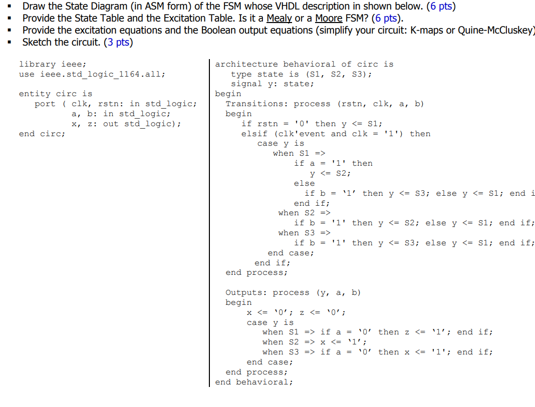 Solved Draw the State Diagram (in ASM form) of the FSM whose | Chegg.com