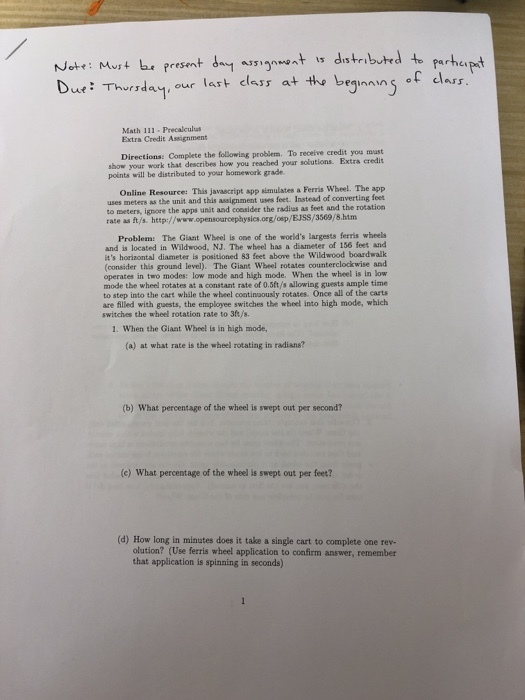 Solved Due: Tharday our last clais at the begnan dars Math | Chegg.com