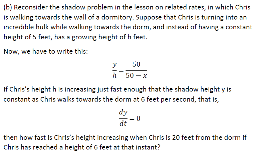 Solved (b) Reconsider the shadow problem in the lesson on | Chegg.com