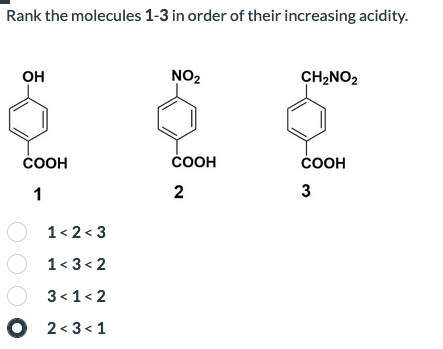 Rank the molecules 1-3 in order of their increasing | Chegg.com