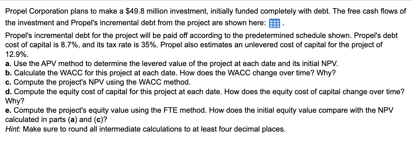 Propel Corporation plans to make a $49.8 million | Chegg.com