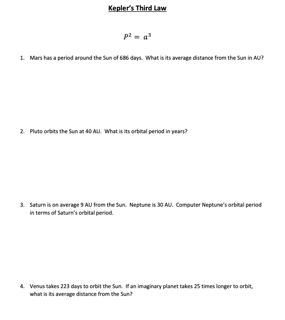 Solved Kepler's Third Law P2=a3 1. Mars has a period around | Chegg.com