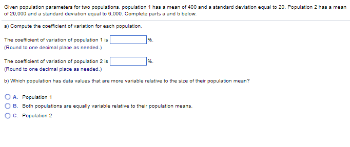 Solved Given population parameters for two populations, | Chegg.com