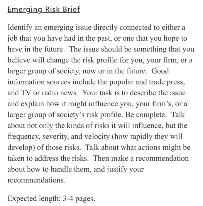 Solved Emerging Risk Brief Identify an emerging issue | Chegg.com