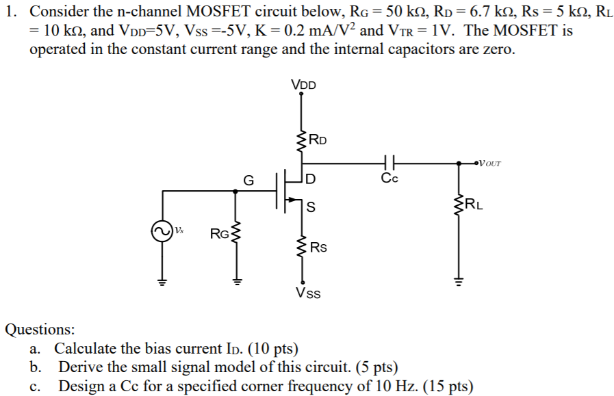 Solved Consider the n-channel MOSFET circuit below, RG = 50 | Chegg.com