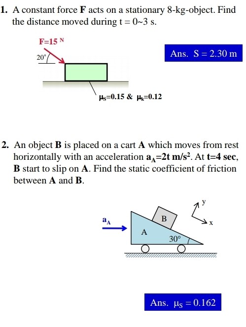 Solved 1. A constant force F acts on a stationary | Chegg.com