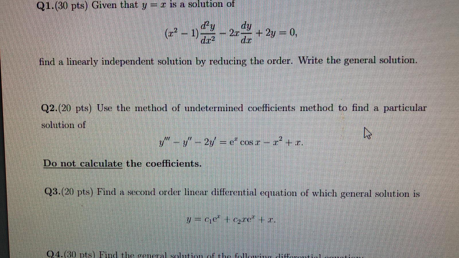Solved Q2.(20 pts) Use the method of undetermined | Chegg.com