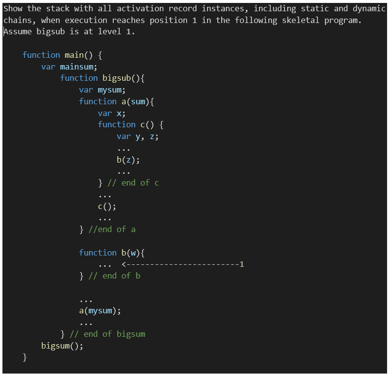 Solved show the stack with all activation record instances, | Chegg.com