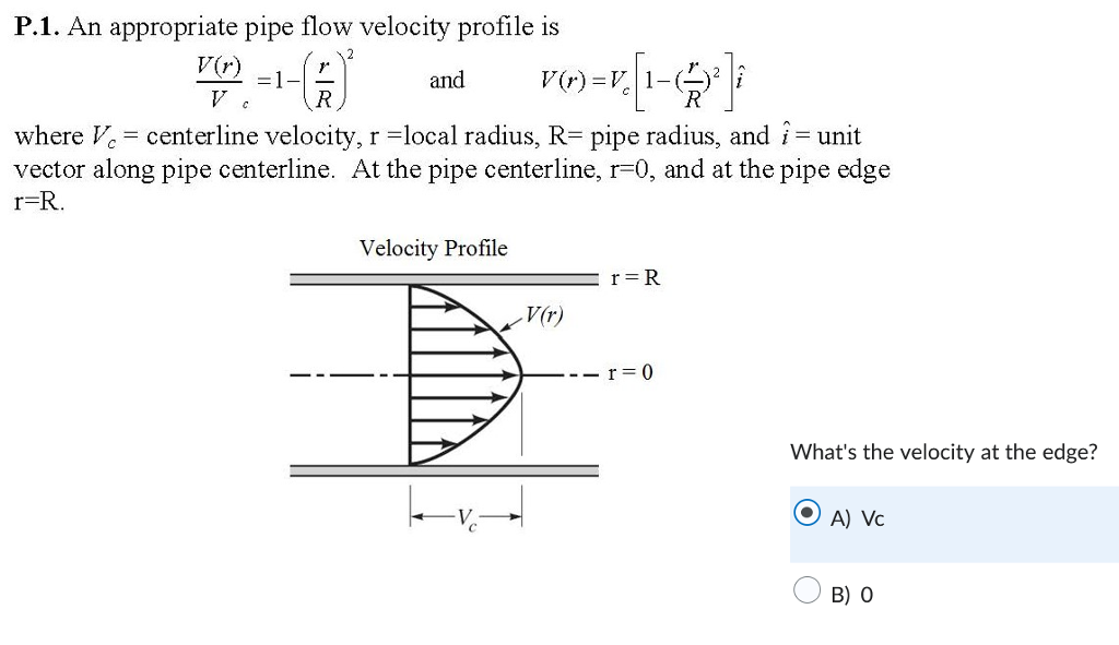 Solved P.1. An appropriate pipe flow velocity profile is | Chegg.com