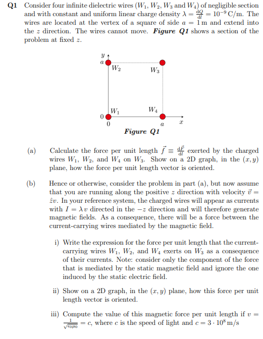 Solved Q1 Consider four infinite dielectric wires (W1,W2,W3 | Chegg.com