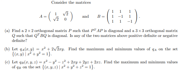 Solved Linear algebra - maximum and minimum values of a set | Chegg.com