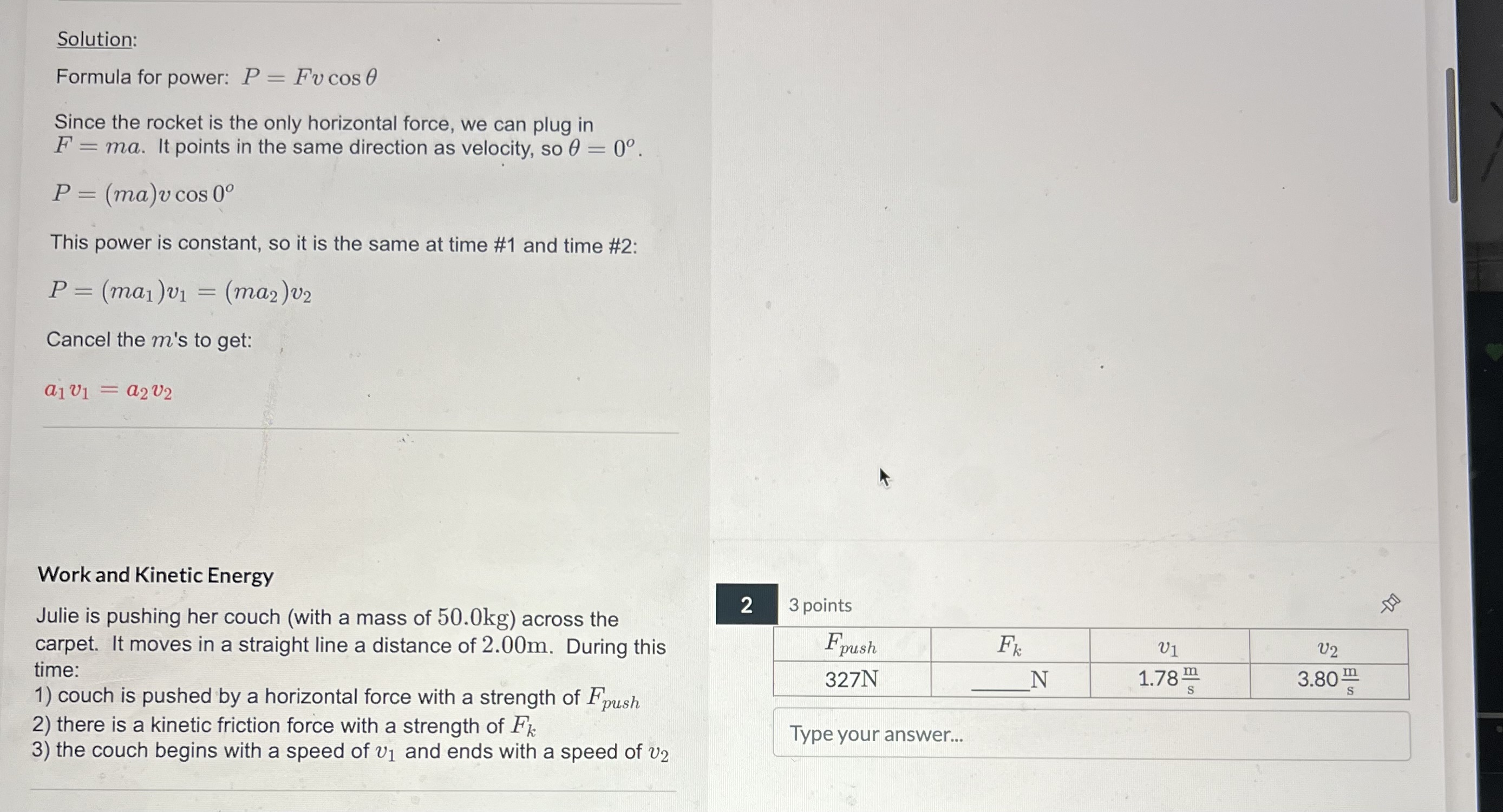 Solved Formula for power: P=Fvcosθ Since the rocket is the | Chegg.com