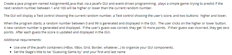 Solved Create A Java Program Named Assignment8java That 8313