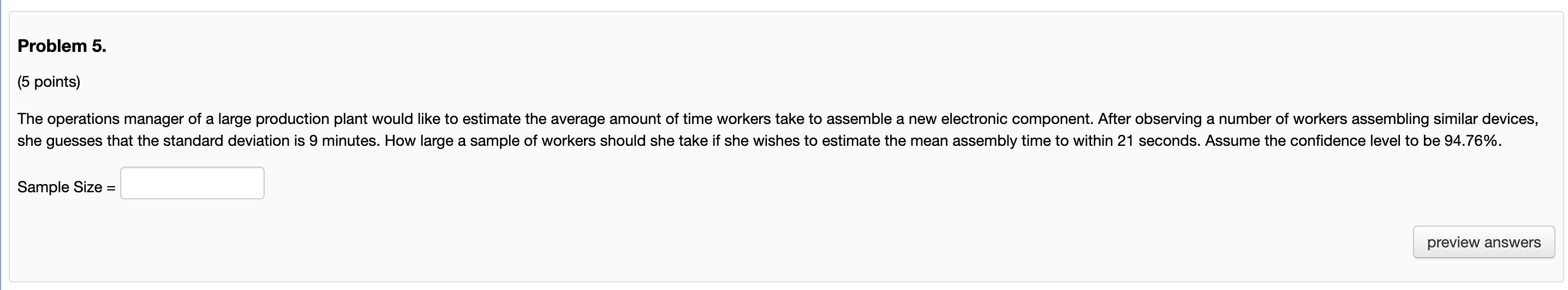 Solved Problem 5. (5 points) Sample Size = | Chegg.com