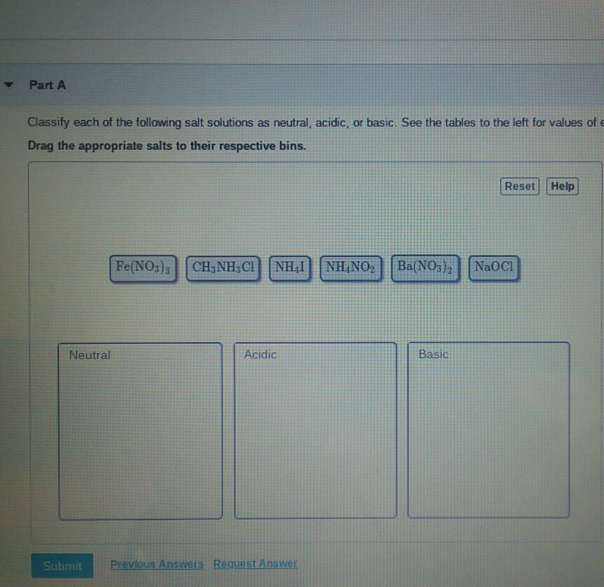 Solved Part A Classify each of the following salt solutions | Chegg.com