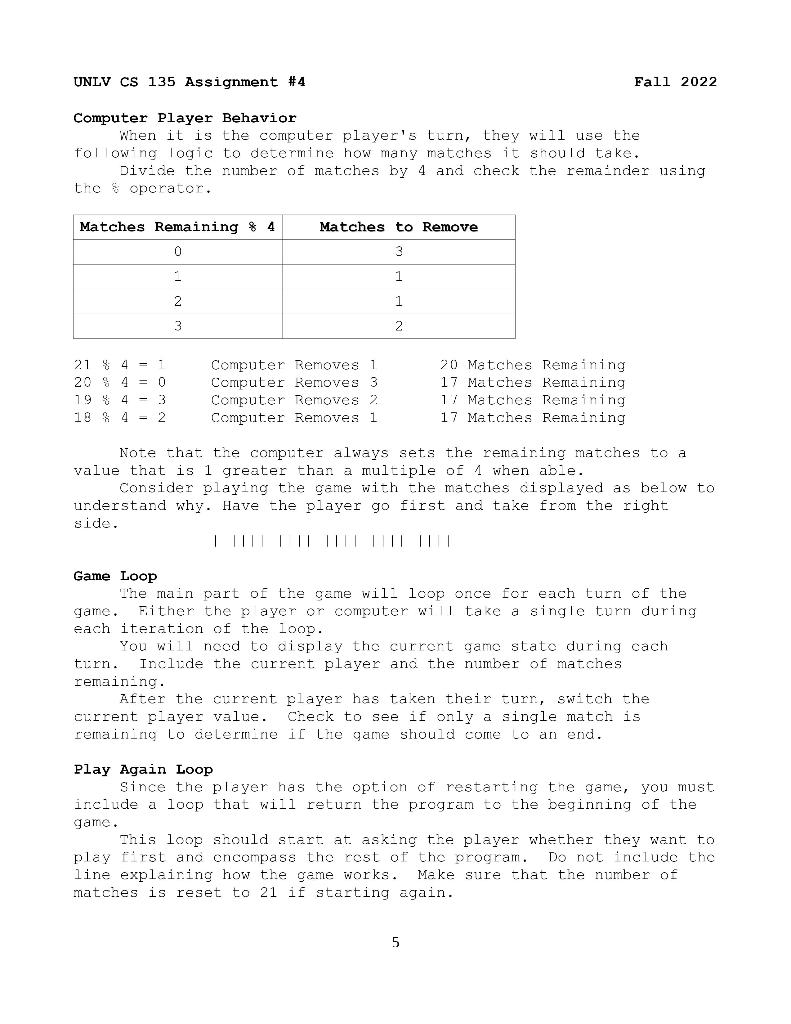 UNLV CS 135 Assignment #4 Fall 2022 Example Execution | Chegg.com