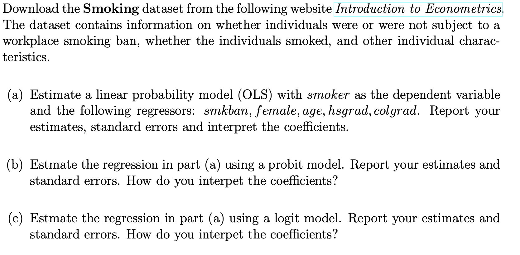 Solved Download the Smoking dataset from the following | Chegg.com