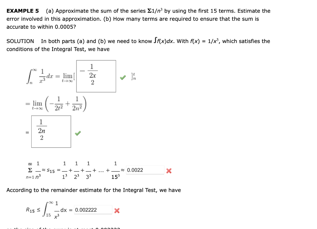 Solved EXAMPLE 5 (a) Approximate the sum of the series Σ1/n3 | Chegg.com