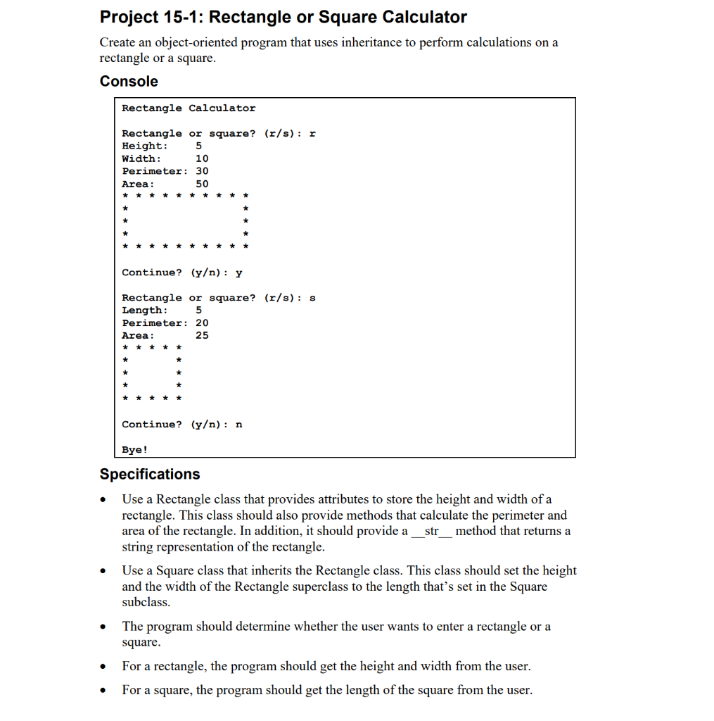 Solved Project 15 1 Rectangle Or Square Calculator Create Chegg Solved Project 15 1 Rectangle Or Square Calculator Create Chegg