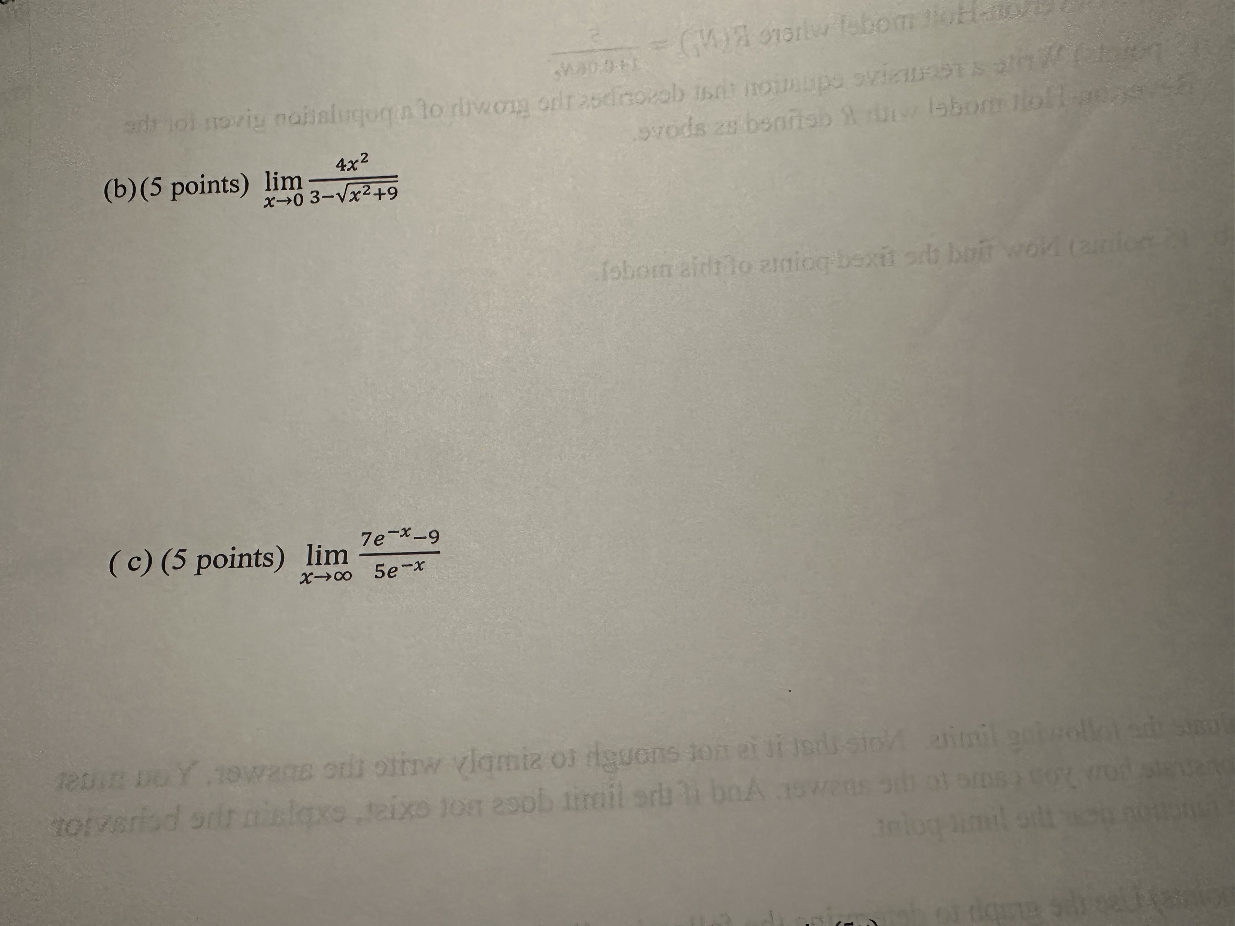 Solved (b)(5 points) limx→03−x2+94x2 (c) (5 points) | Chegg.com