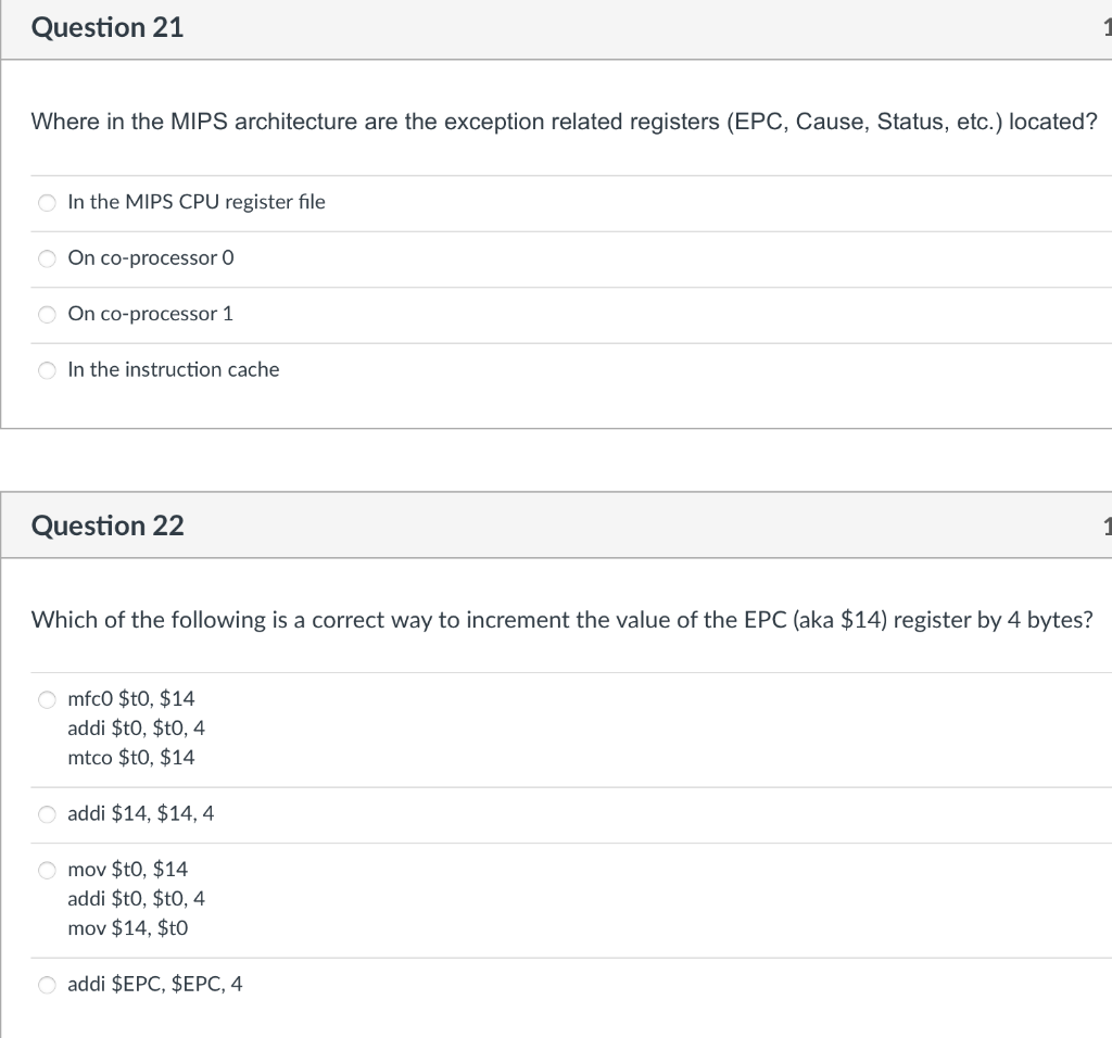 Solved Where In The Mips Architecture Are The Exception 5567