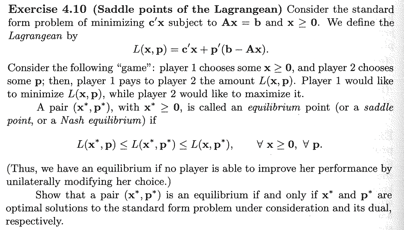 Solved Exercise 4.10 (Saddle points of the Lagrangean) | Chegg.com