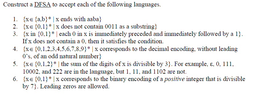 Solved Construct a DFSA to accept each of the following | Chegg.com
