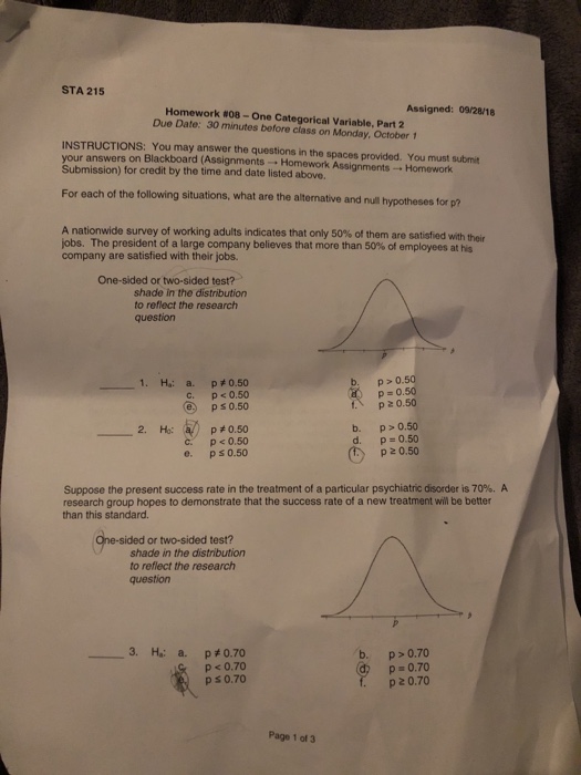 Solved STA 215 Assigned: 09/28/18 Homework #08-One | Chegg.com