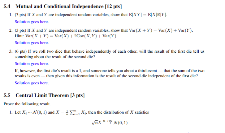 5.4 Mutual and Conditional Independence [12 pts] 1. | Chegg.com
