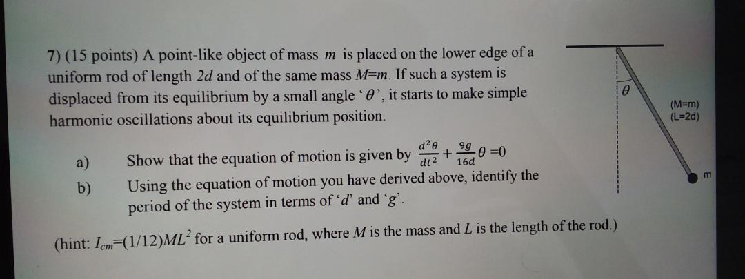 Solved 7) (15 points) A point-like object of mass m is | Chegg.com