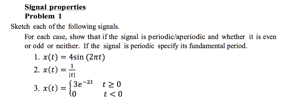 Solved Signal properties Problem1 Sketch each of the | Chegg.com