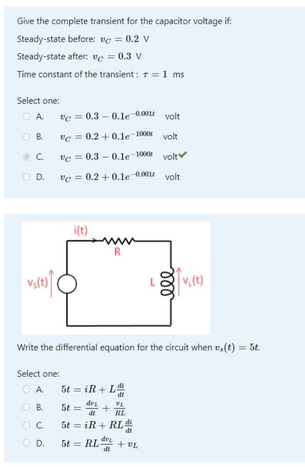 Solved Give the complete transient for the capacitor voltage | Chegg.com