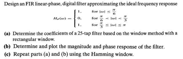 Solved Design an FIR linear-phase, digital filter | Chegg.com