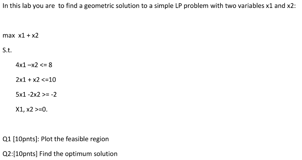 In this lab you are to find a geometric solution to a | Chegg.com
