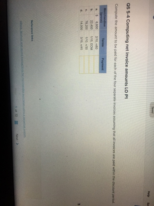 Solved Help Sar Qs 5-4 Computing net invoice amounts LO P1 | Chegg.com