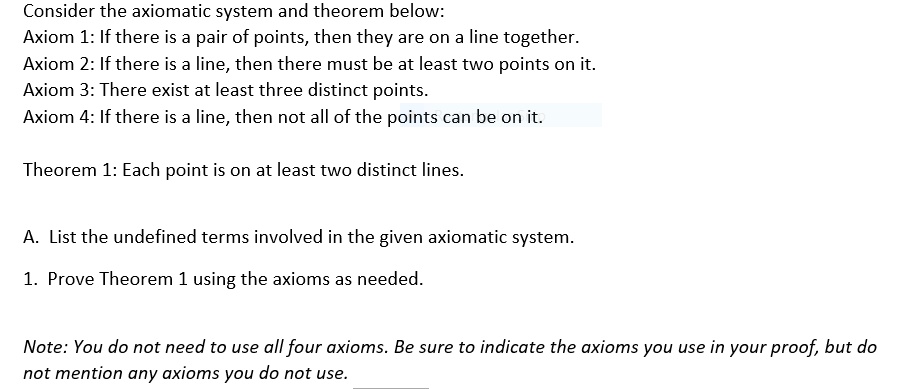 Solved Consider the axiomatic system and theorem below: | Chegg.com