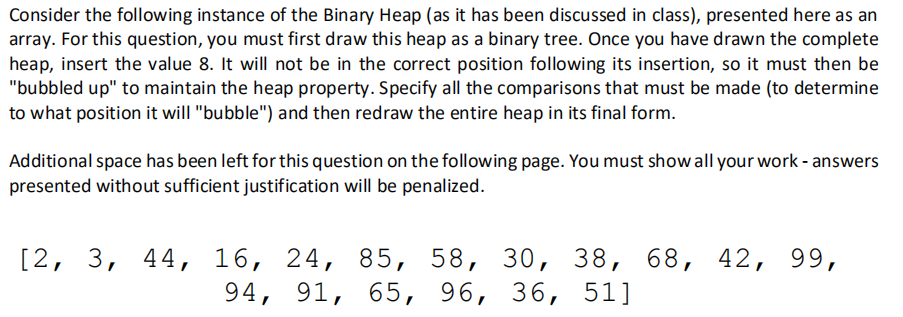 Solved Consider the following instance of the Binary Heap | Chegg.com